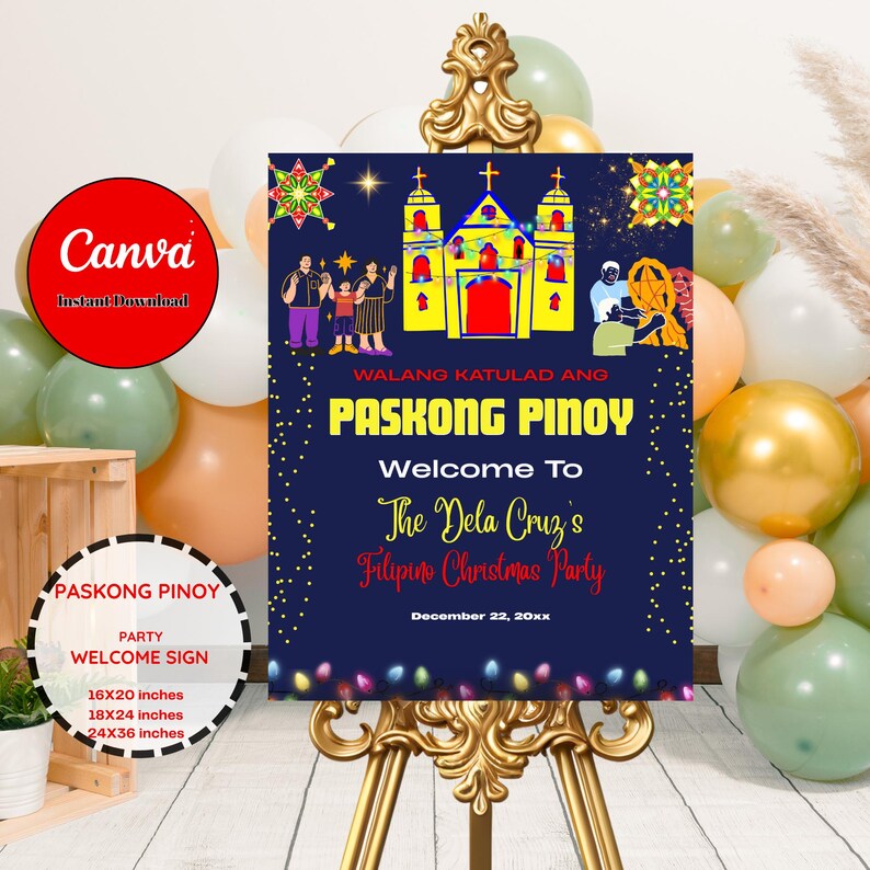 Editable Pinoy Simbang Gabi Christmas Welcome Sign Template, Printable ...