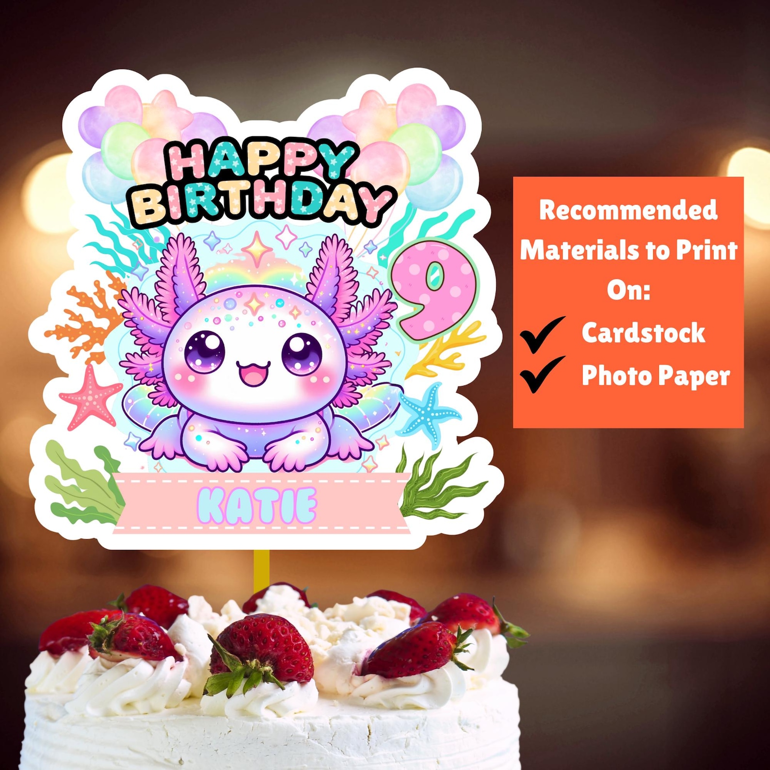 Personalized Axolotl Cake Topper, Custom Axolotl Cake Topper, Printable ...