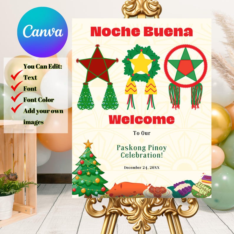 Editable Filipino Christmas Party Welcome Sign Template, Printable ...
