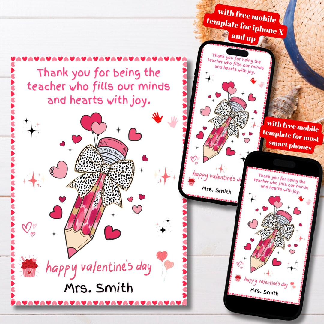 Editable Valentine's Day Card for Teachers, Printable 5x7 Teacher ...