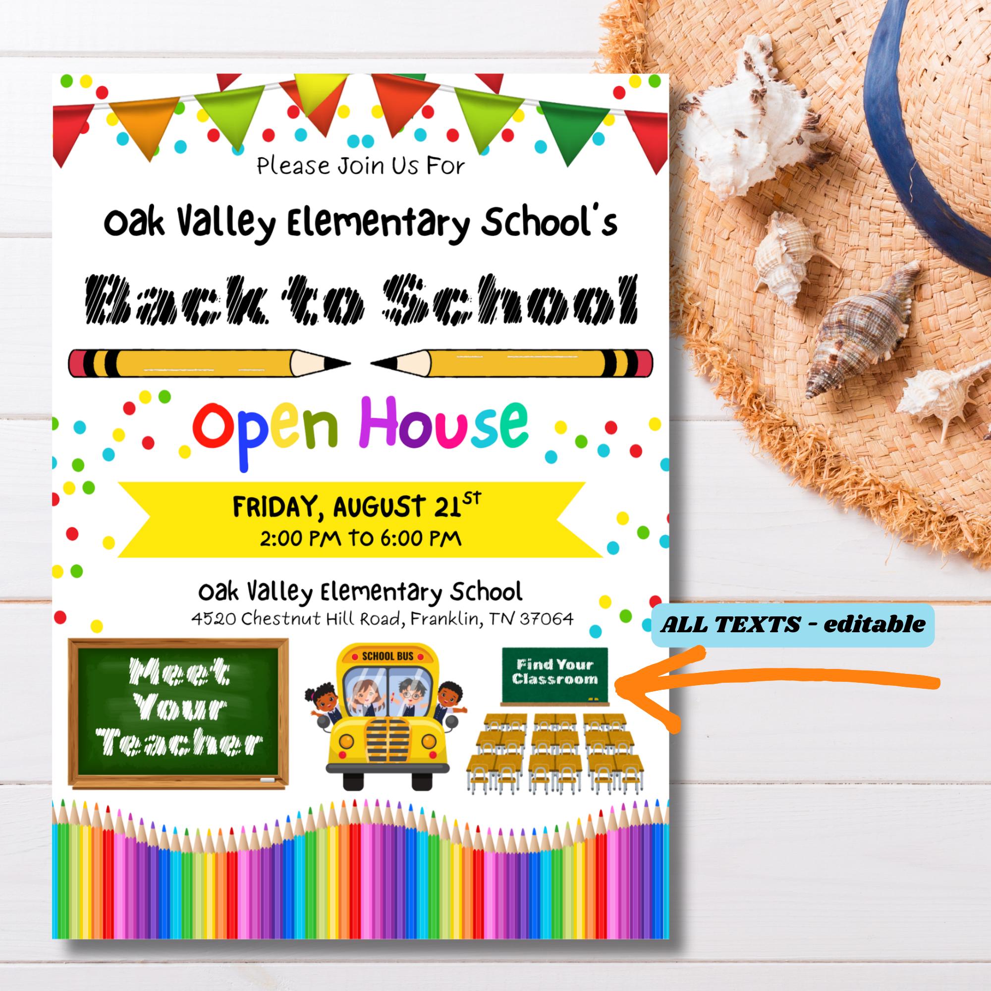 Editable Back to School Open House Flyer Template, Printable Back to ...