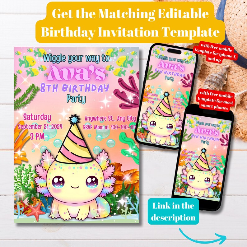 Editable Yellow Axolotl Birthday Welcome Sign Template, Printable ...