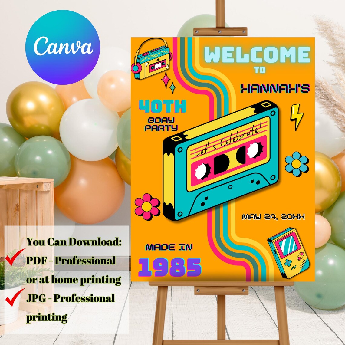 Editable Made in 1985 40th Birthday Party Welcome Sign Template ...