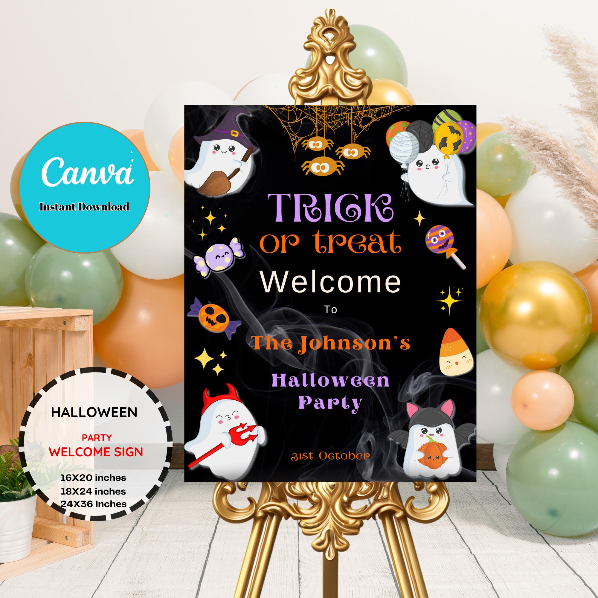 Editable Cute Ghost Halloween Party Welcome Sign Template, Printable ...