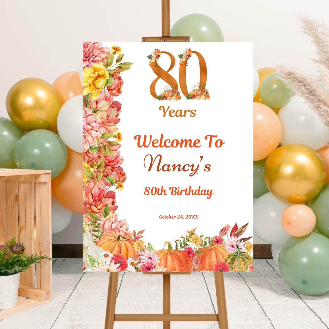 Editable Fall 80th Birthday Welcome Sign Template, Printable 80th ...