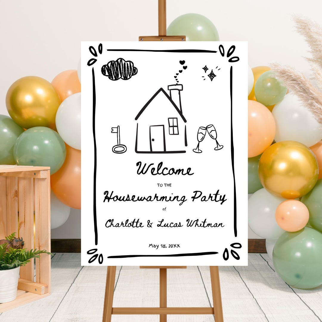 Editable Hand Drawn Housewarming Party Welcome Sign, Printable ...