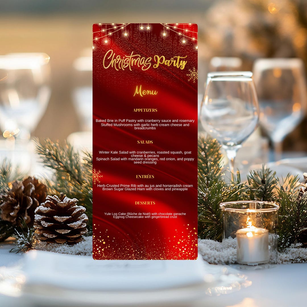 Editable Red and Gold Christmas Party Menu Template, Elegant Red ...
