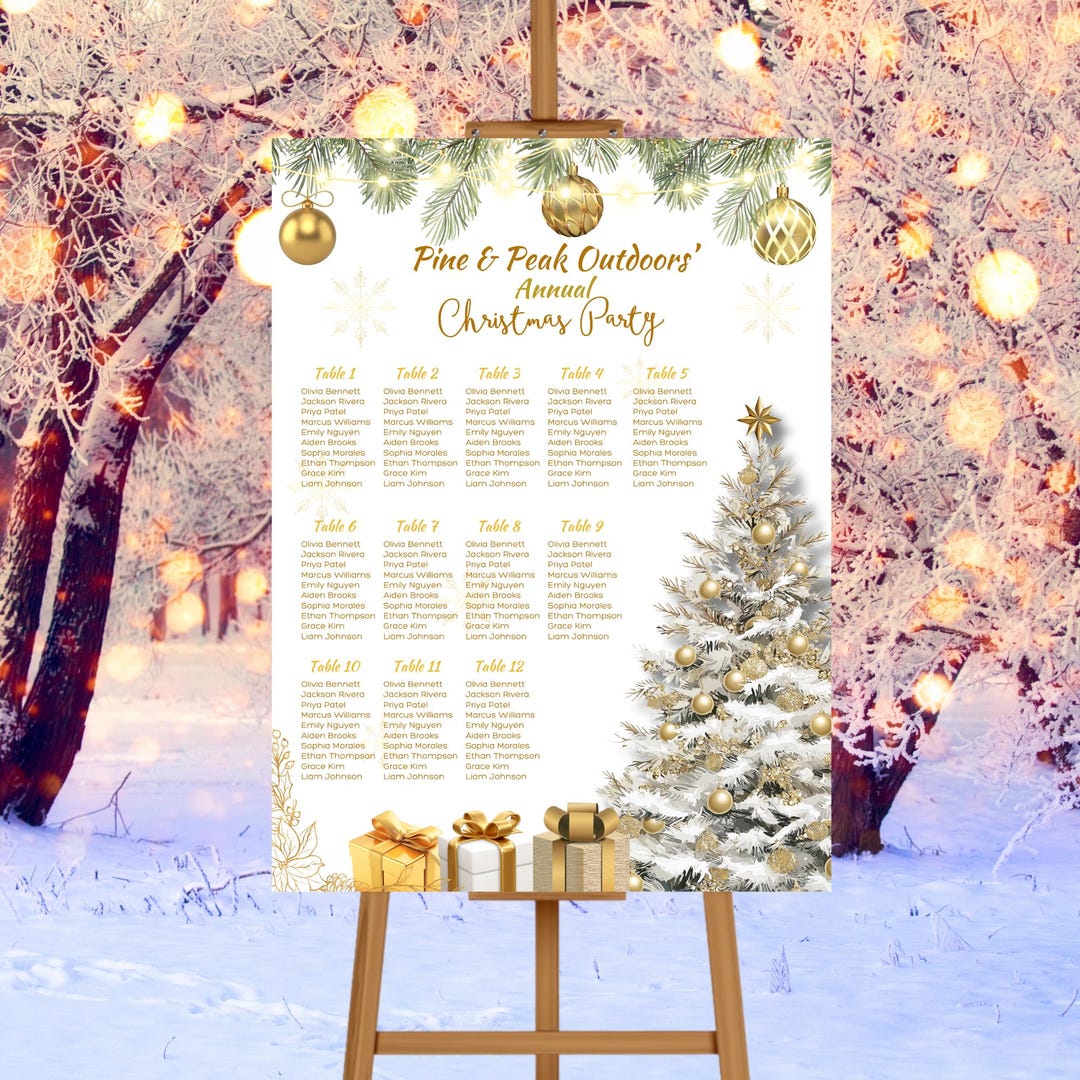 Editable Gold Christmas Party Seating Chart Template, Corporate ...