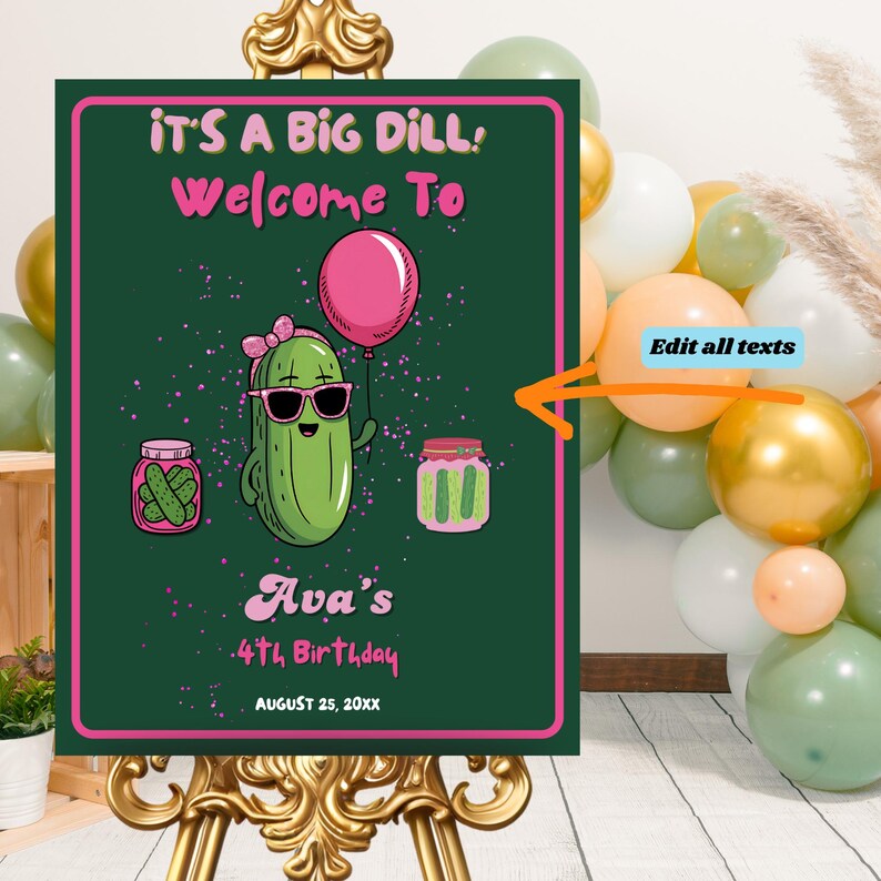 Editable Pickle Birthday Welcome Sign, Printable Pickle Birthday Party ...