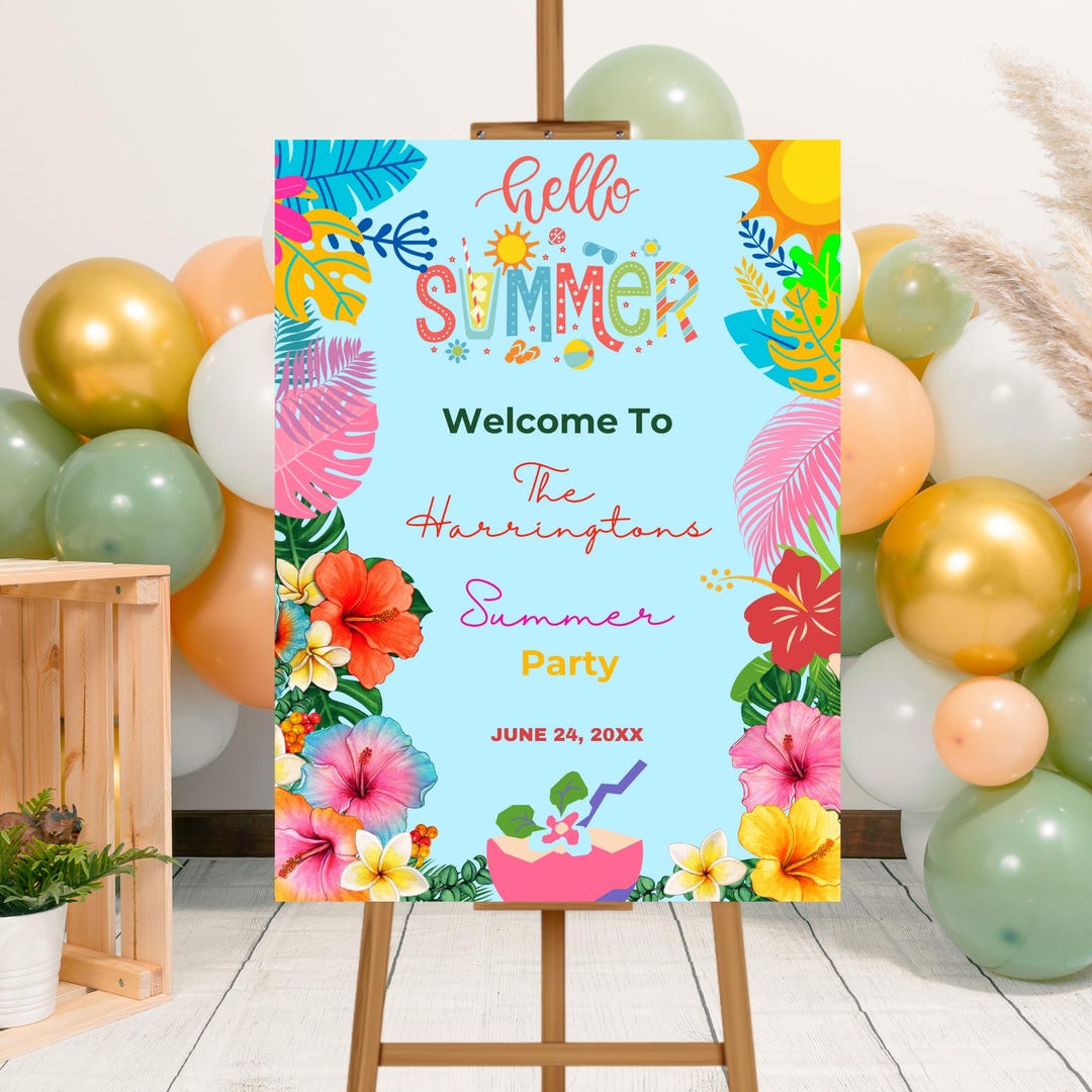 Editable Summer Party Welcome Sign Template, Printable Hello Summer ...