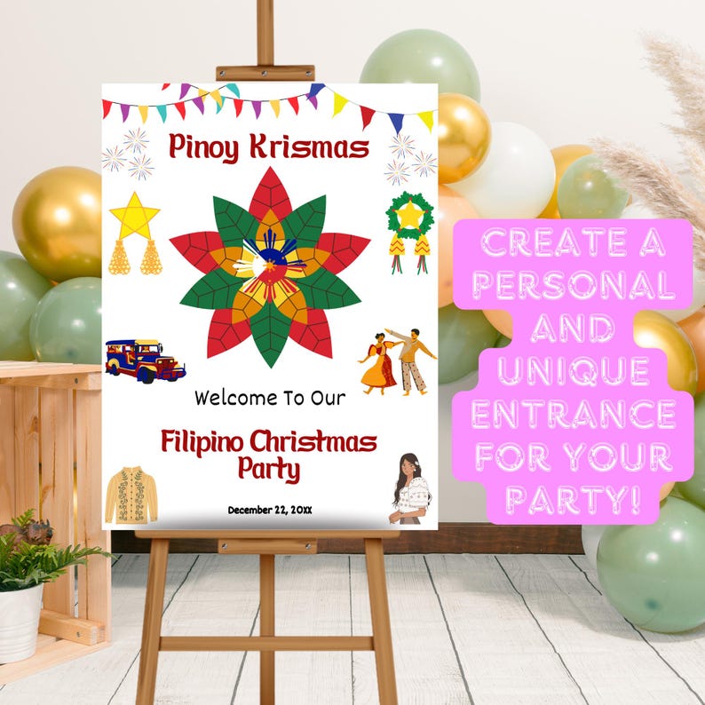 Editable Paskong Pinoy Party Welcome Sign Template, Printable Filipino ...