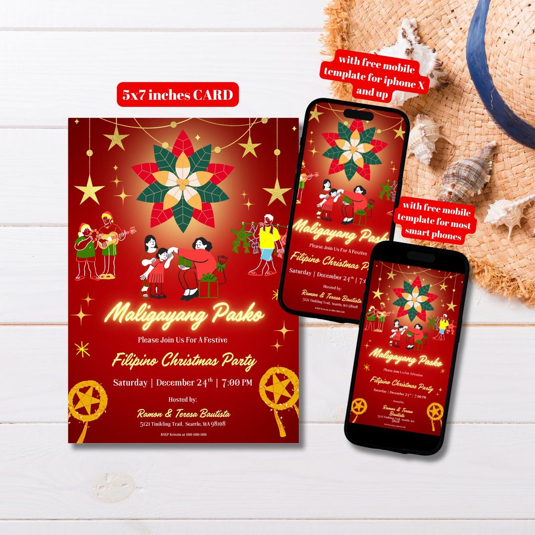 Editable Maligayang Pasko Filipino Christmas Party Invitation Template ...