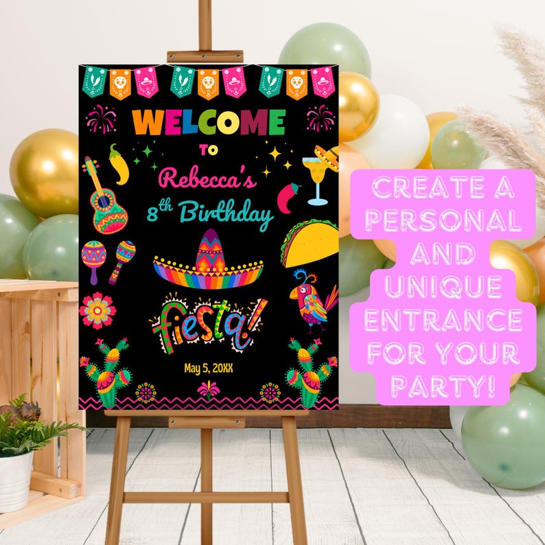Editable Fiesta Birthday Welcome Sign Template, Printable Birthday ...