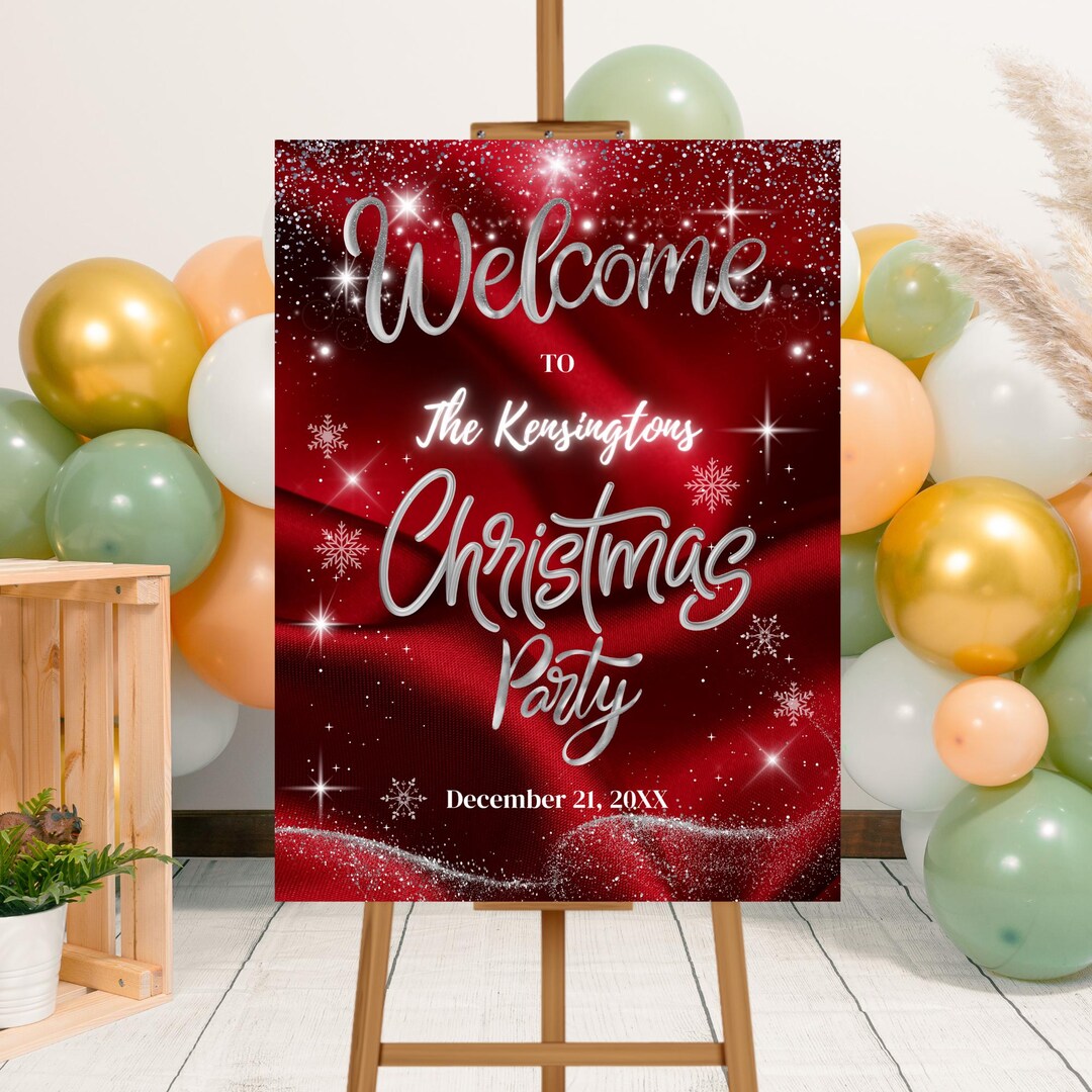 Editable Elegant Red Silver Sparkly Glitter Christmas Eve Holiday Party ...