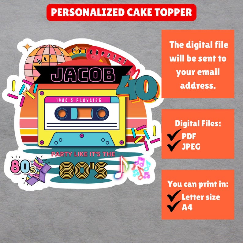 Cassette Tape Cake Topper, Custom 80s Birthday Cake Topper ...