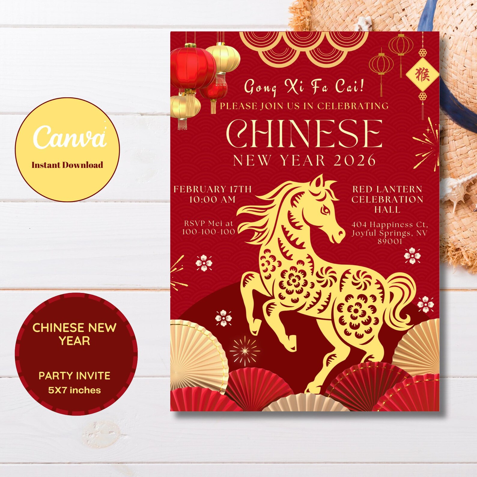 Editable Chinese New Year Invitation Template, Printable 2026 Year of ...