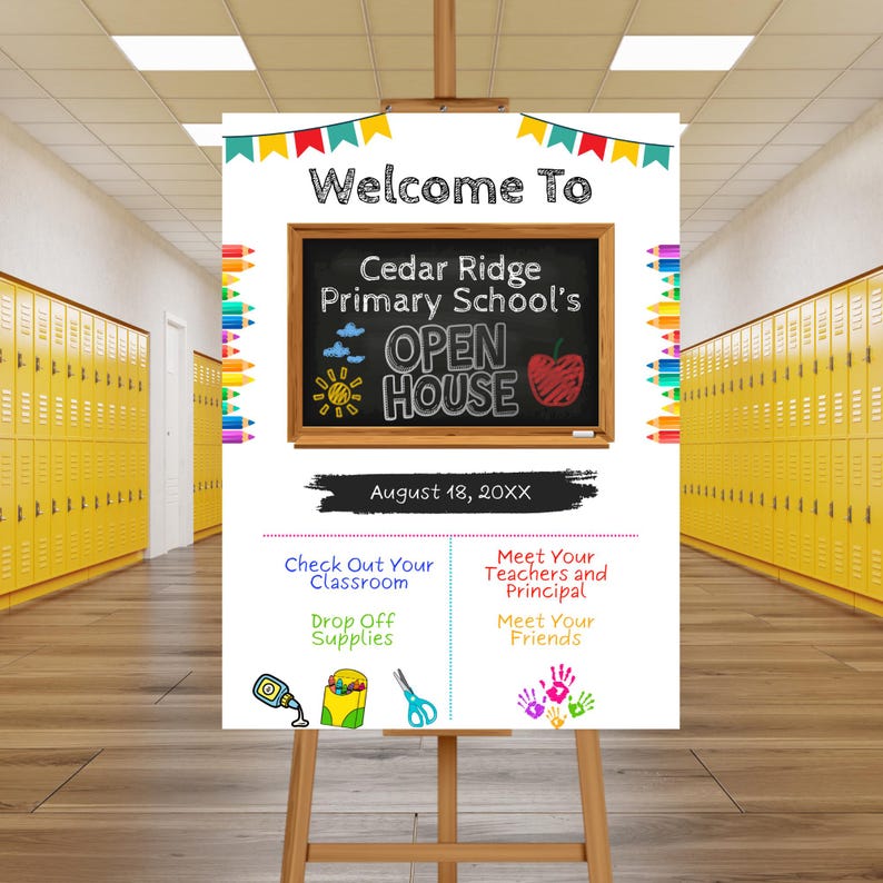 Editable Chalkboard Back to School Open House Welcome Sign Template ...