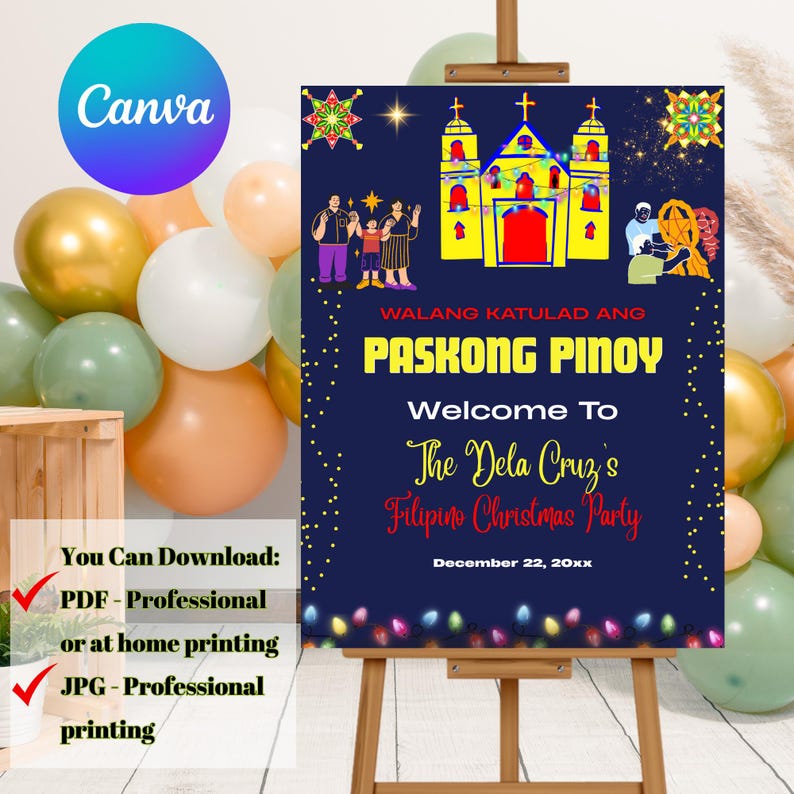 Editable Pinoy Simbang Gabi Christmas Welcome Sign Template, Printable ...