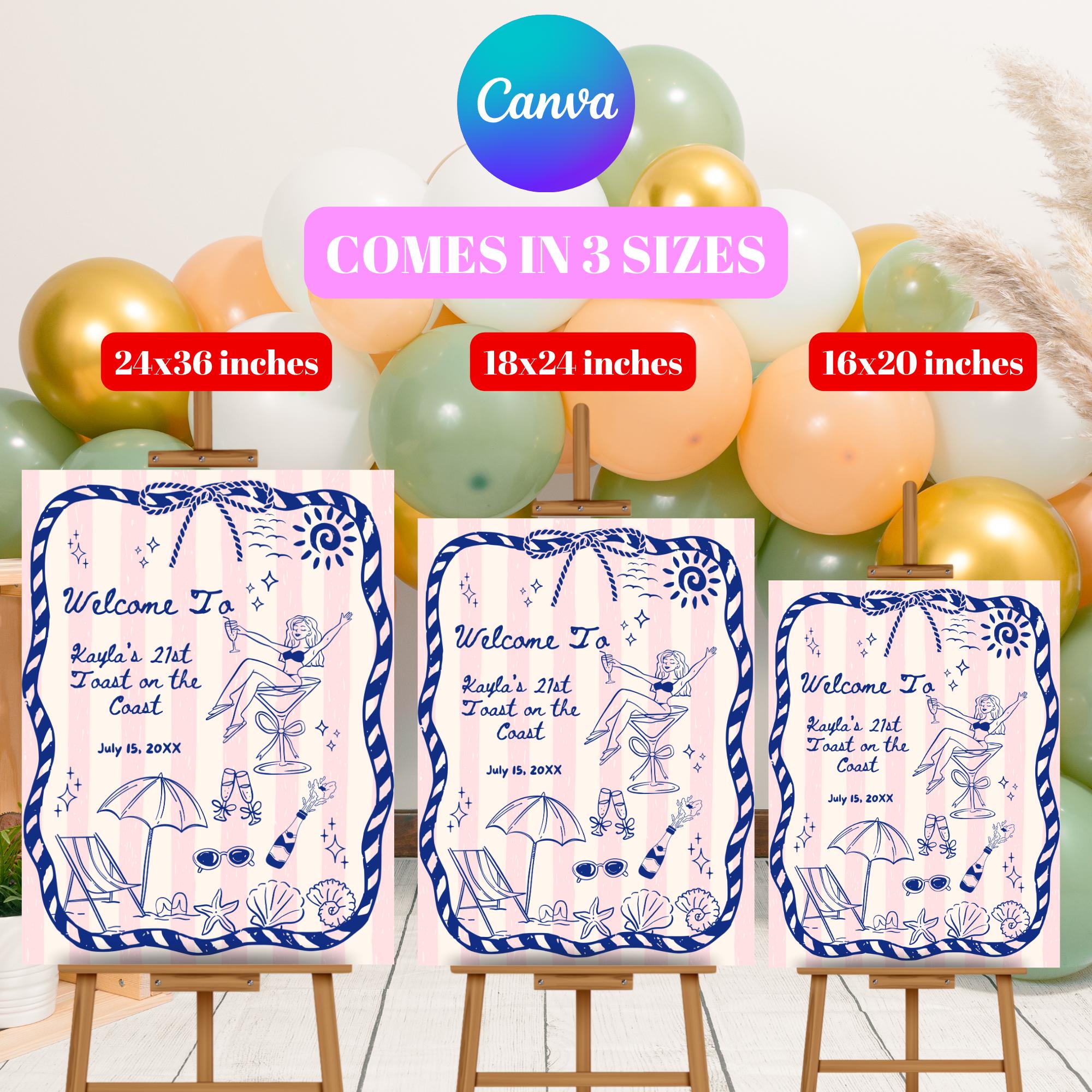 Editable Nautical Rope Frame Hand Drawn Beach Birthday Party Welcome ...