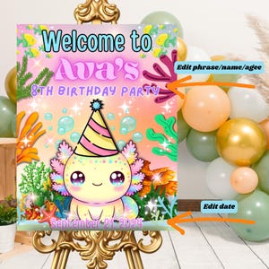 Editable Yellow Axolotl Birthday Welcome Sign Template, Printable ...