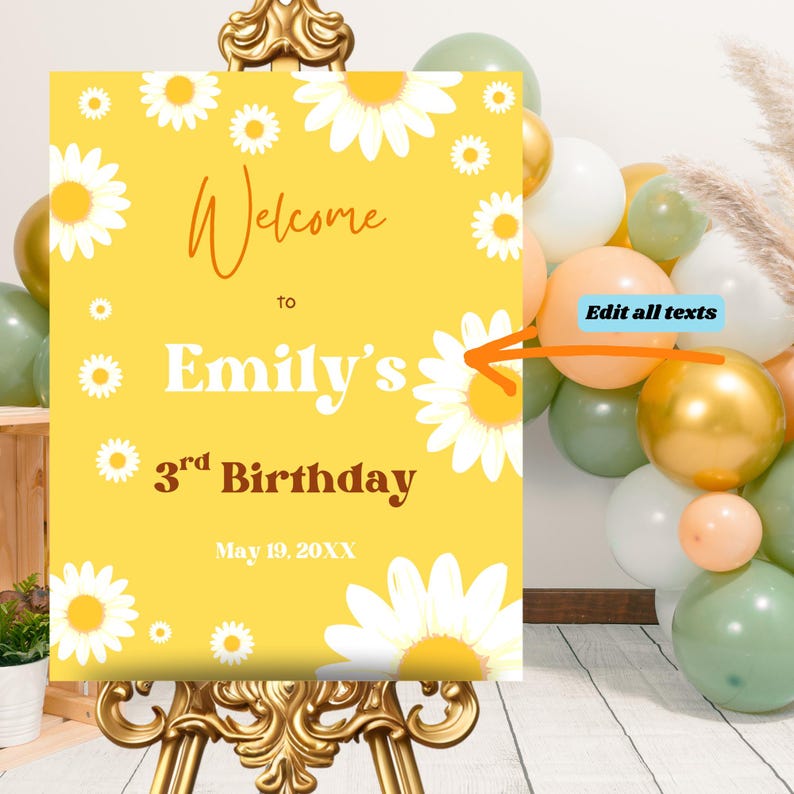 Editable Daisy Birthday Decoration Template, Printable Daisy Birthday ...
