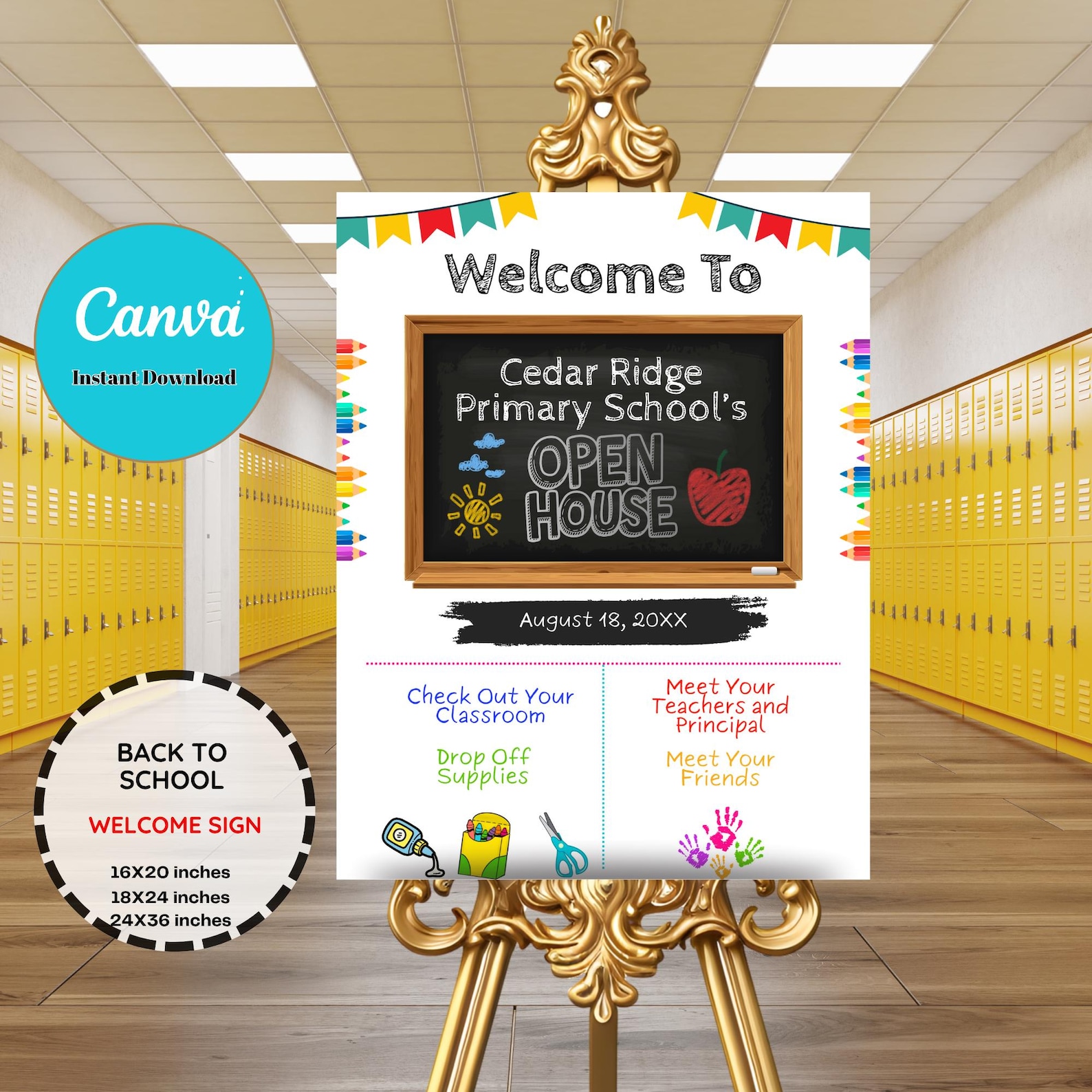 Editable Chalkboard Back to School Open House Welcome Sign Template ...