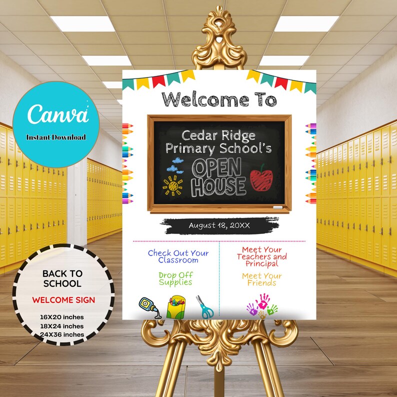 Editable Chalkboard Back to School Open House Welcome Sign Template ...