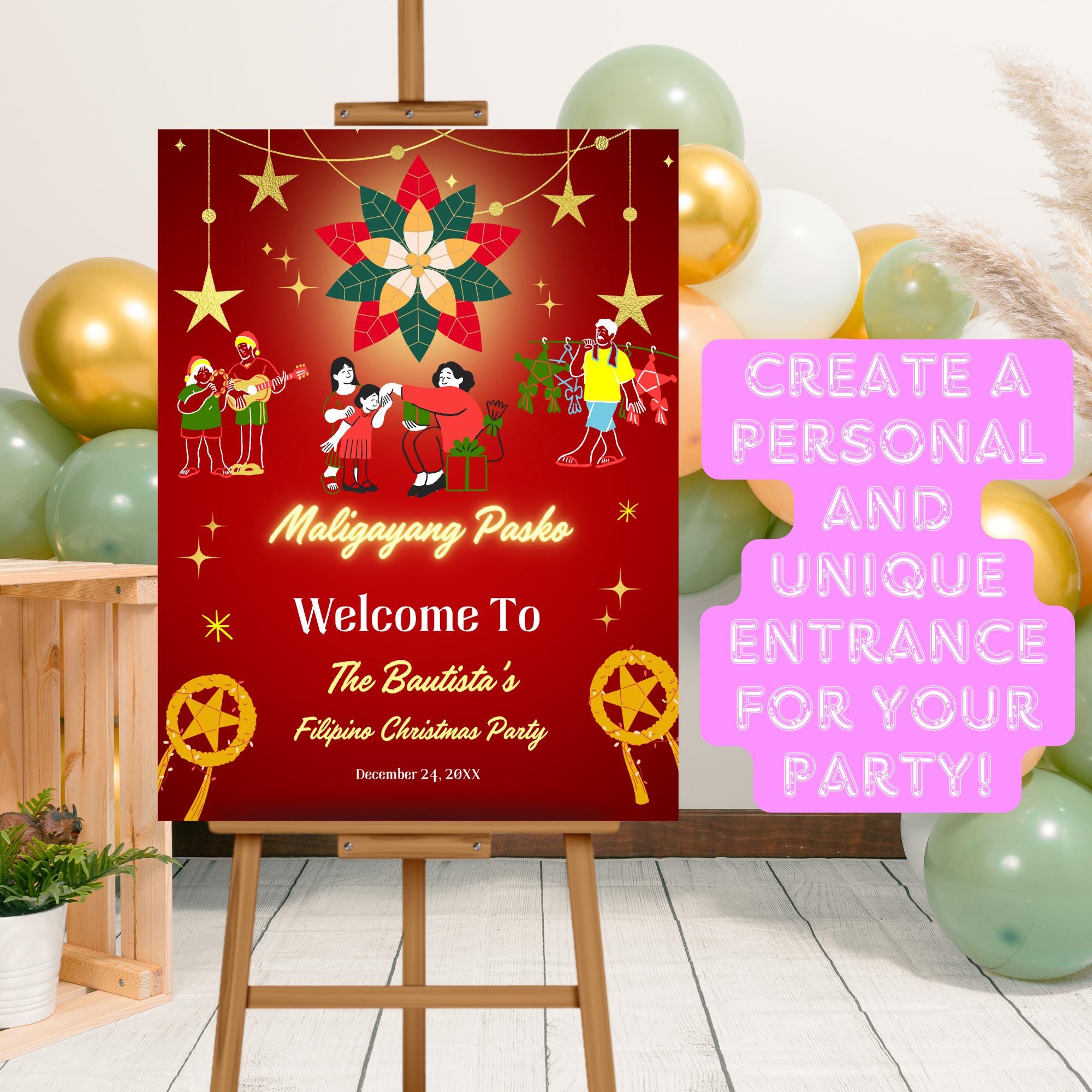 Editable Maligayang Pasko Filipino Christmas Party Welcome Sign ...