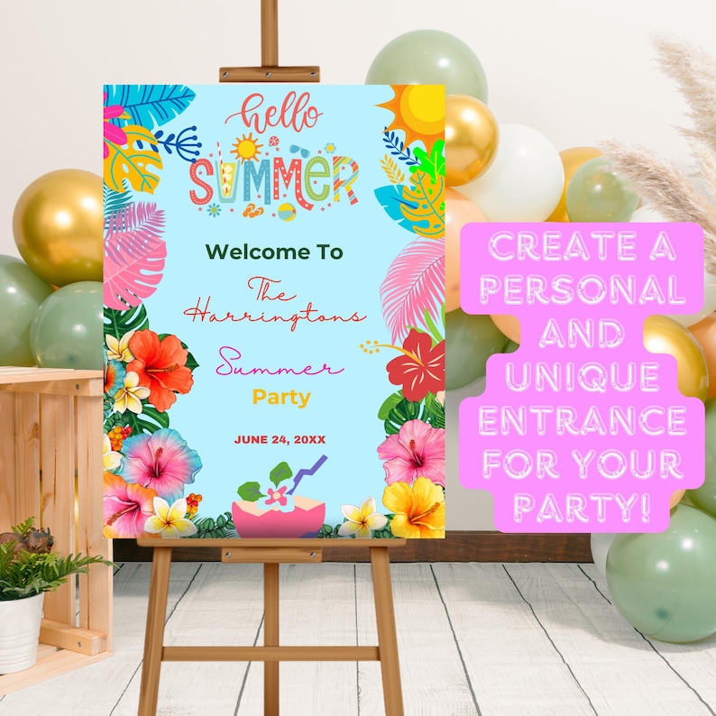 Editable Summer Party Welcome Sign Template, Printable Hello Summer ...