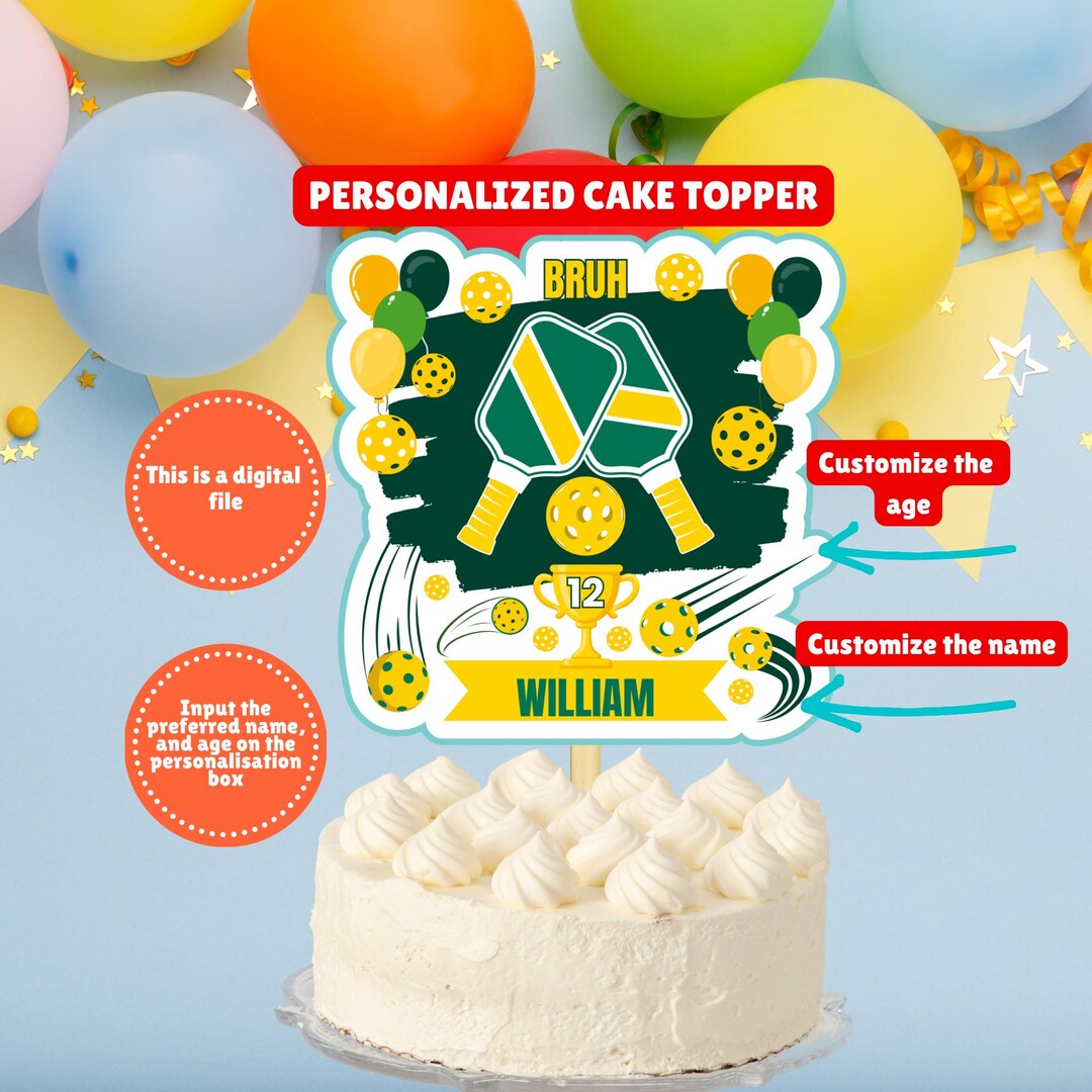 Personalized Bruh Pickleball Birthday Party Cake Topper, Custom Pickle ...