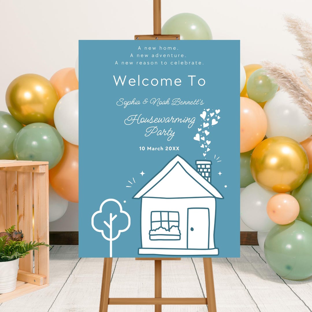 Editable Blue and White Housewarming Welcome Sign Template, Printable ...