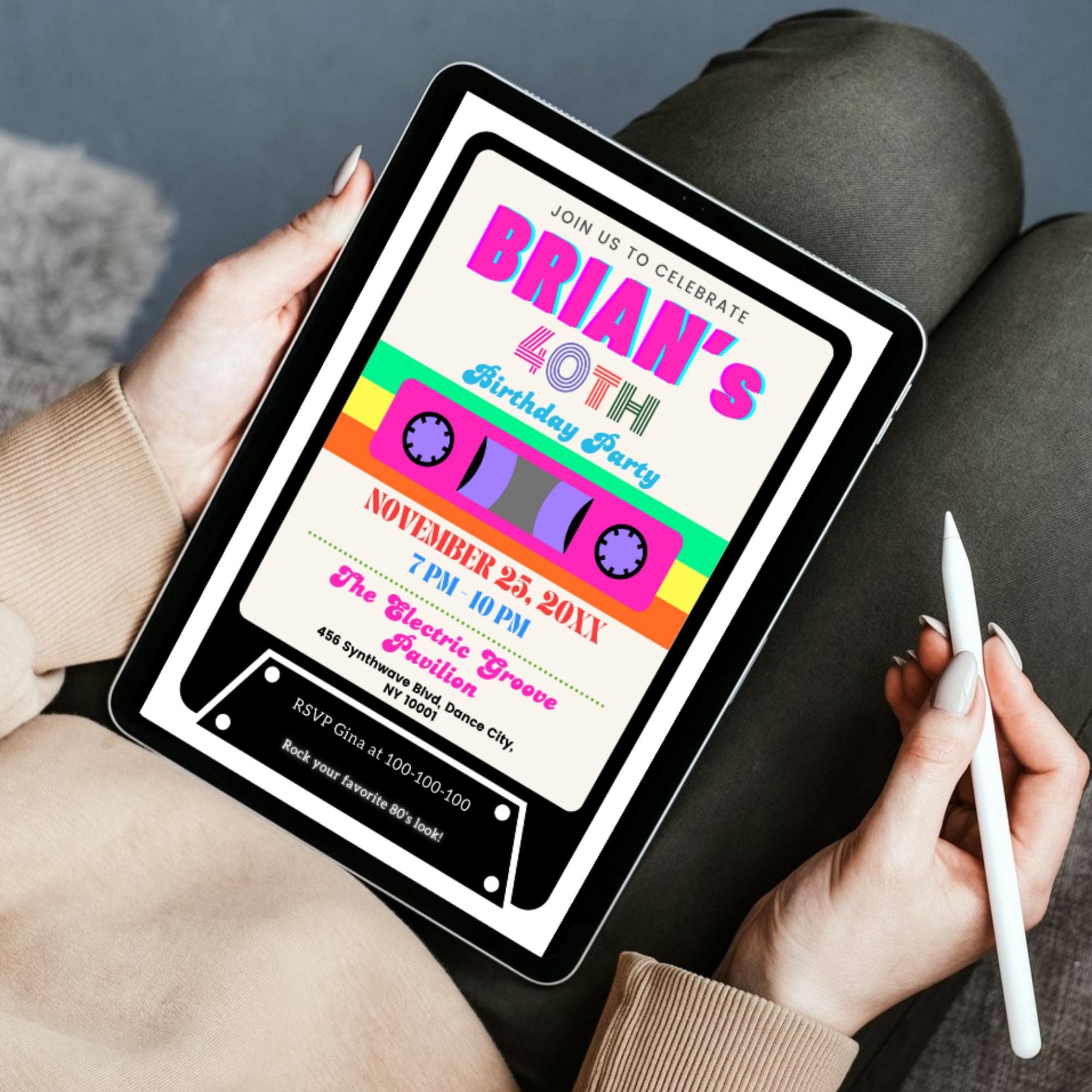 Editable Mixed Tapes 80's Birthday Party Invitation Template, Printable ...