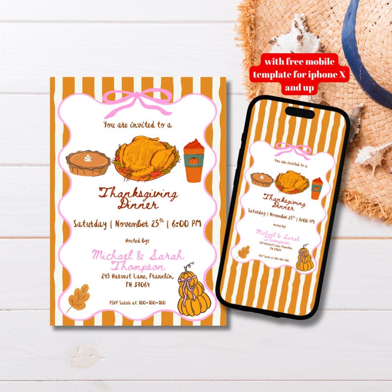 Editable Hand Drawn Thanksgiving Invitation Template, Printable ...