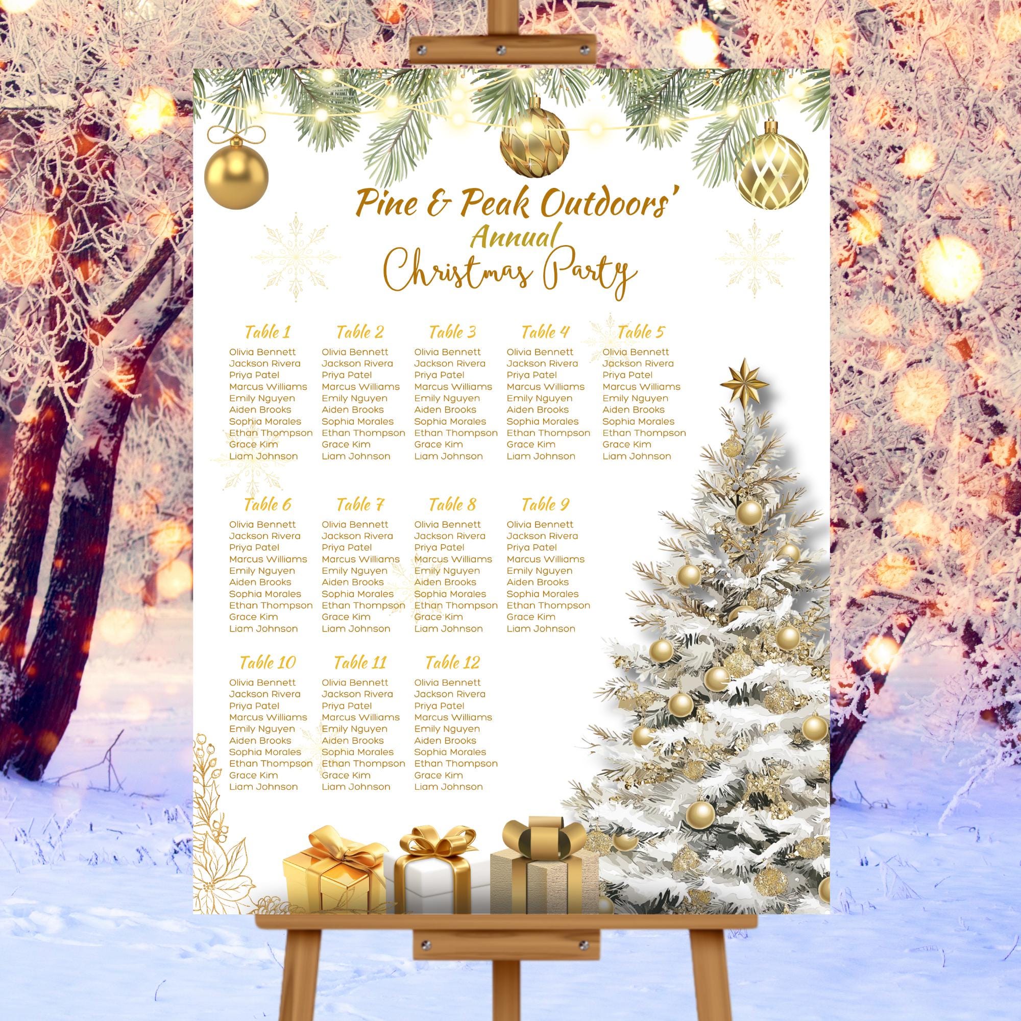 Editable Gold Christmas Party Seating Chart Template, Corporate ...