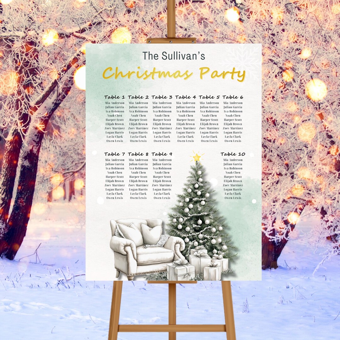 Editable Christmas Tree Christmas Party Seating Chart Template, White ...