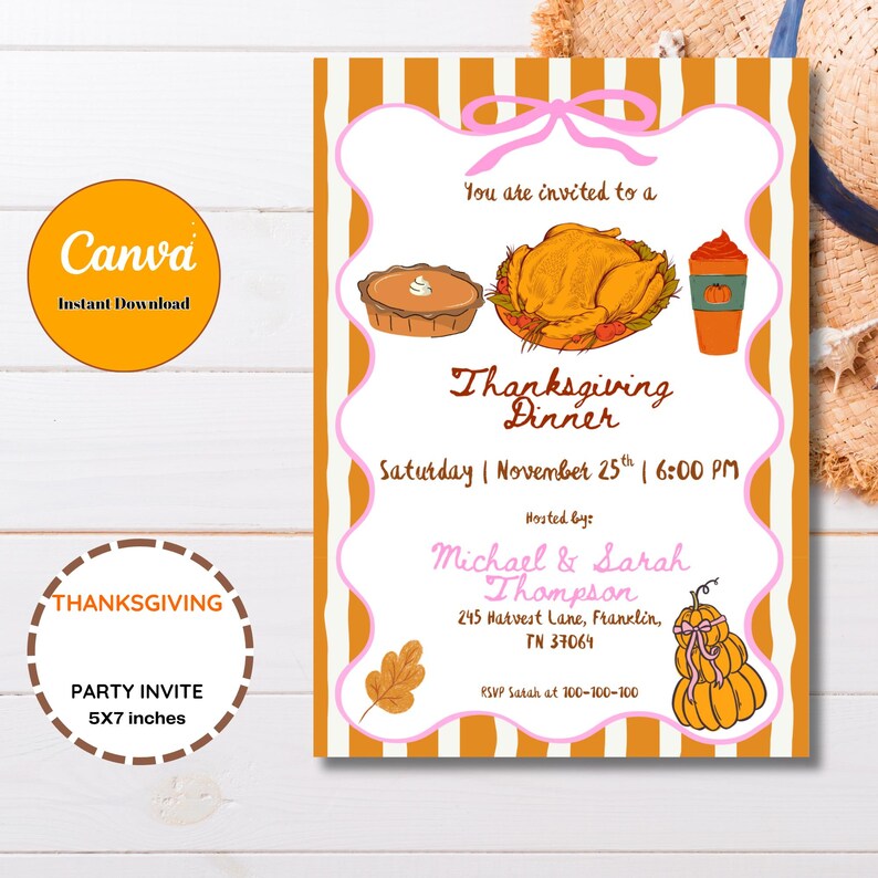 Editable Hand Drawn Thanksgiving Invitation Template, Printable ...
