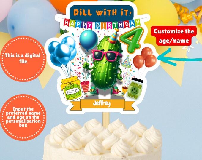Custom Pickle Cake Topper, Pickle Party Decorations, Pickles Birthday ...