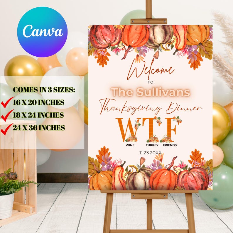 Editable WTF Thanksgiving Dinner Welcome Sign Template, Printable ...