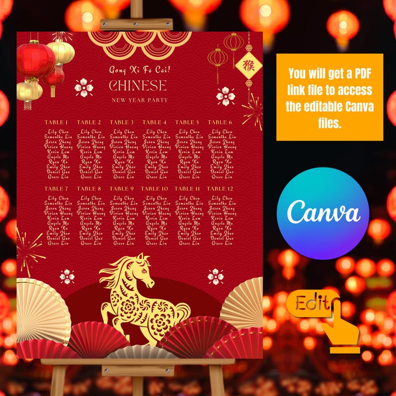 Editable Chinese New Year Invitation Seating Chart, Printable 2026 Year ...