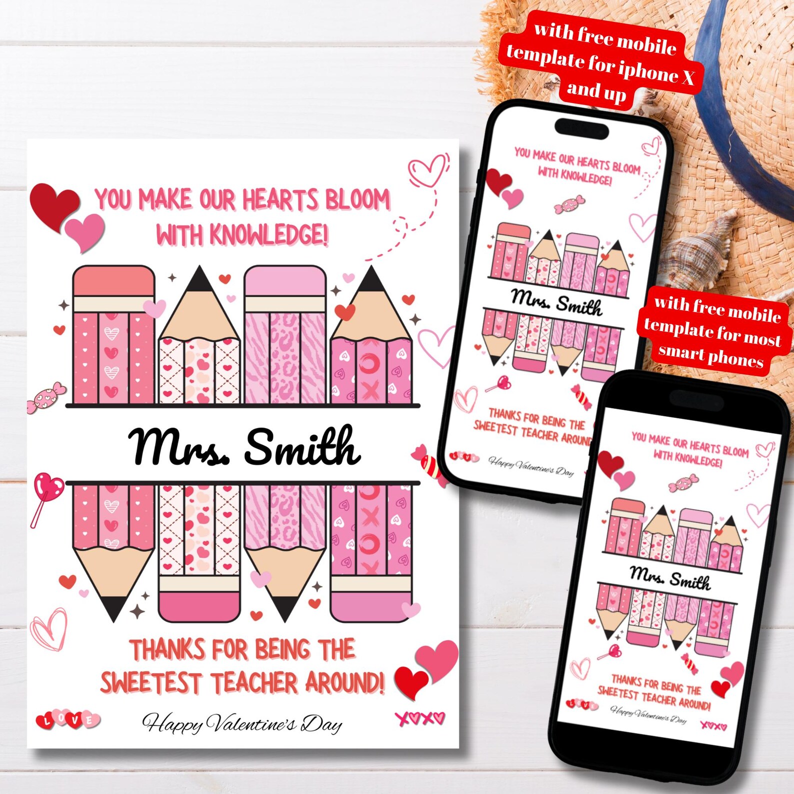 Editable Valentine's Day 5x7 Card for Teachers Template, Custom Teacher ...