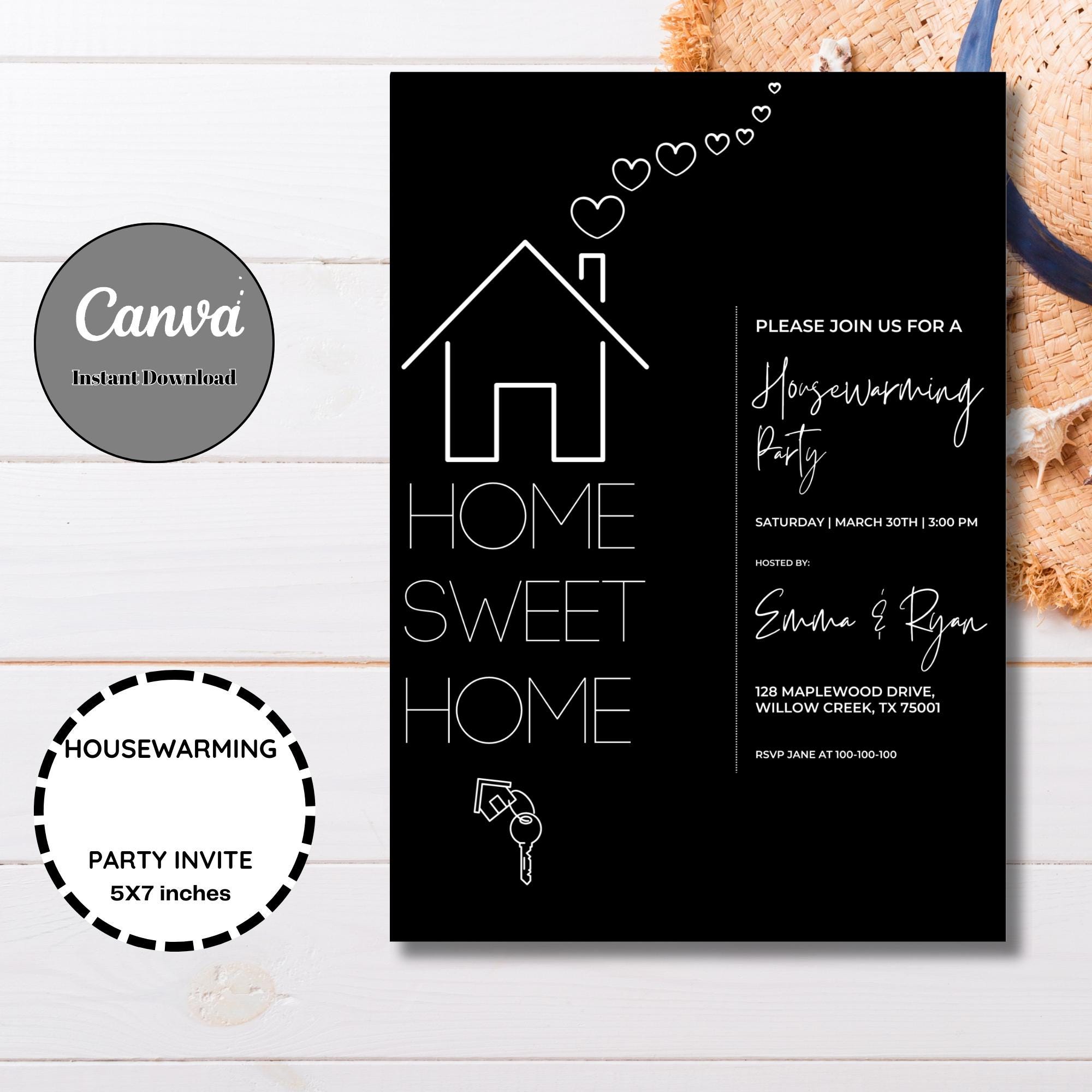 Housewarming Invitation Template Editable Black and White Simple ...