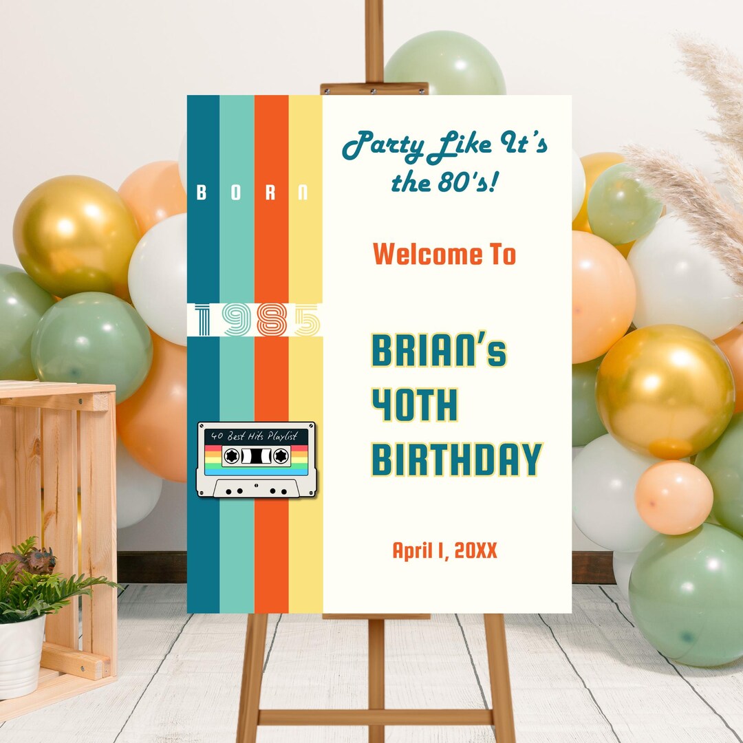 Editable 80s Party Welcome Sign, Printable Born 1985 Bday Party Welcome ...