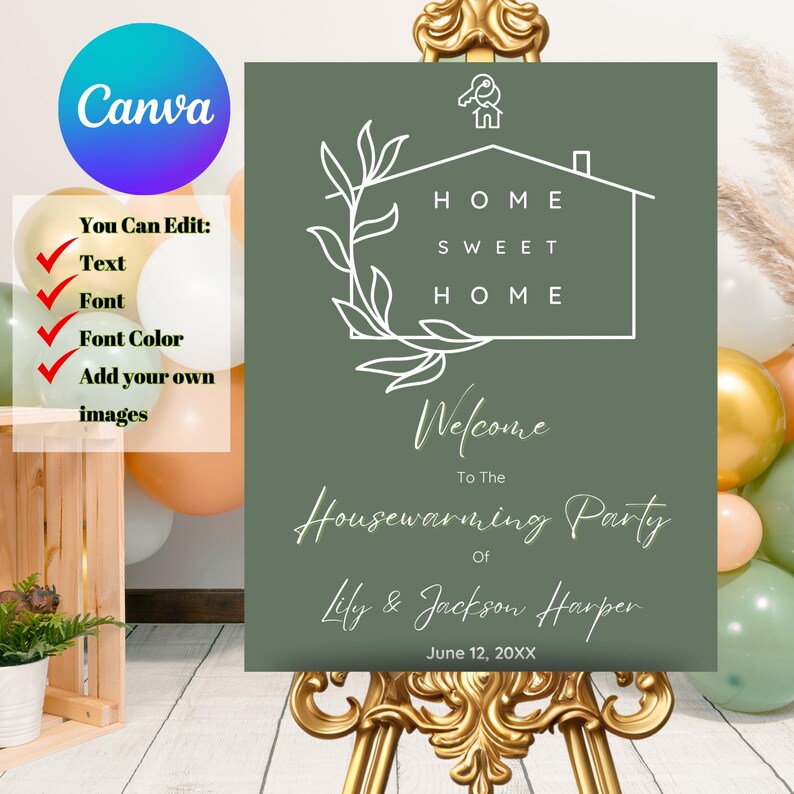 Editable Housewarming Party Welcome Sign Template, Printable New House ...