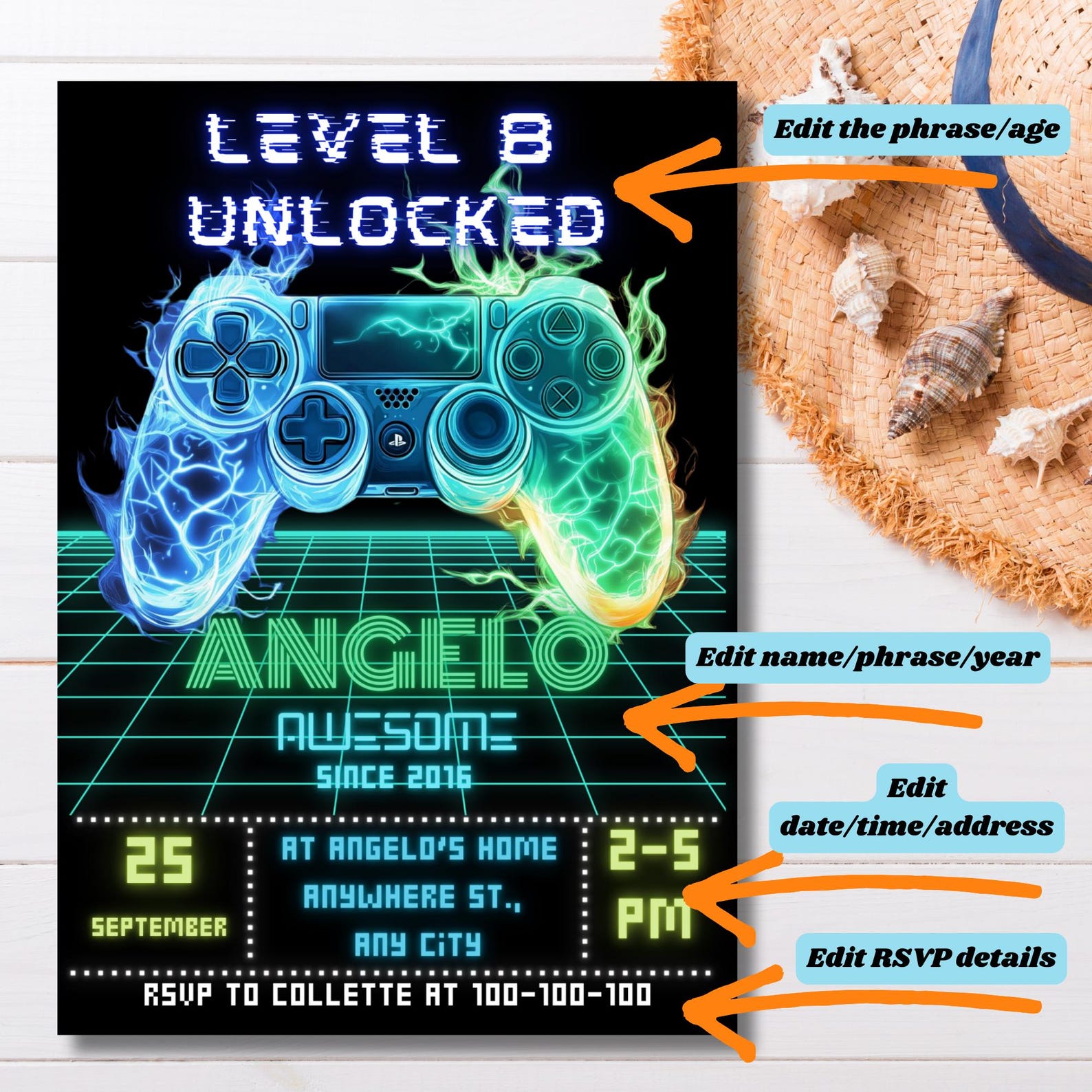 Video Game Party Invitation, Editable Printable Gamer Birthday Invite ...