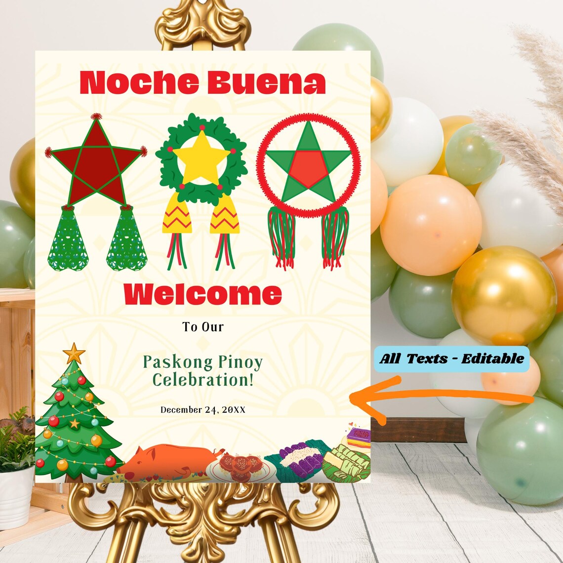 Editable Filipino Christmas Party Welcome Sign Template, Printable ...