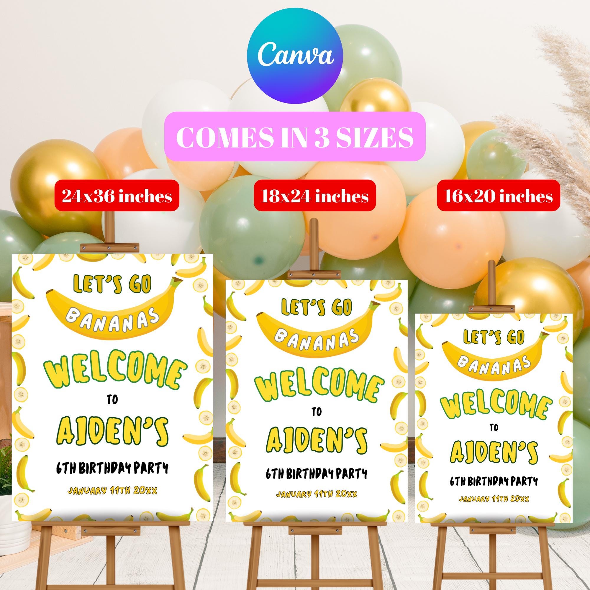 Editable Let's Go Bananas Birthday Party Welcome Sign Template ...
