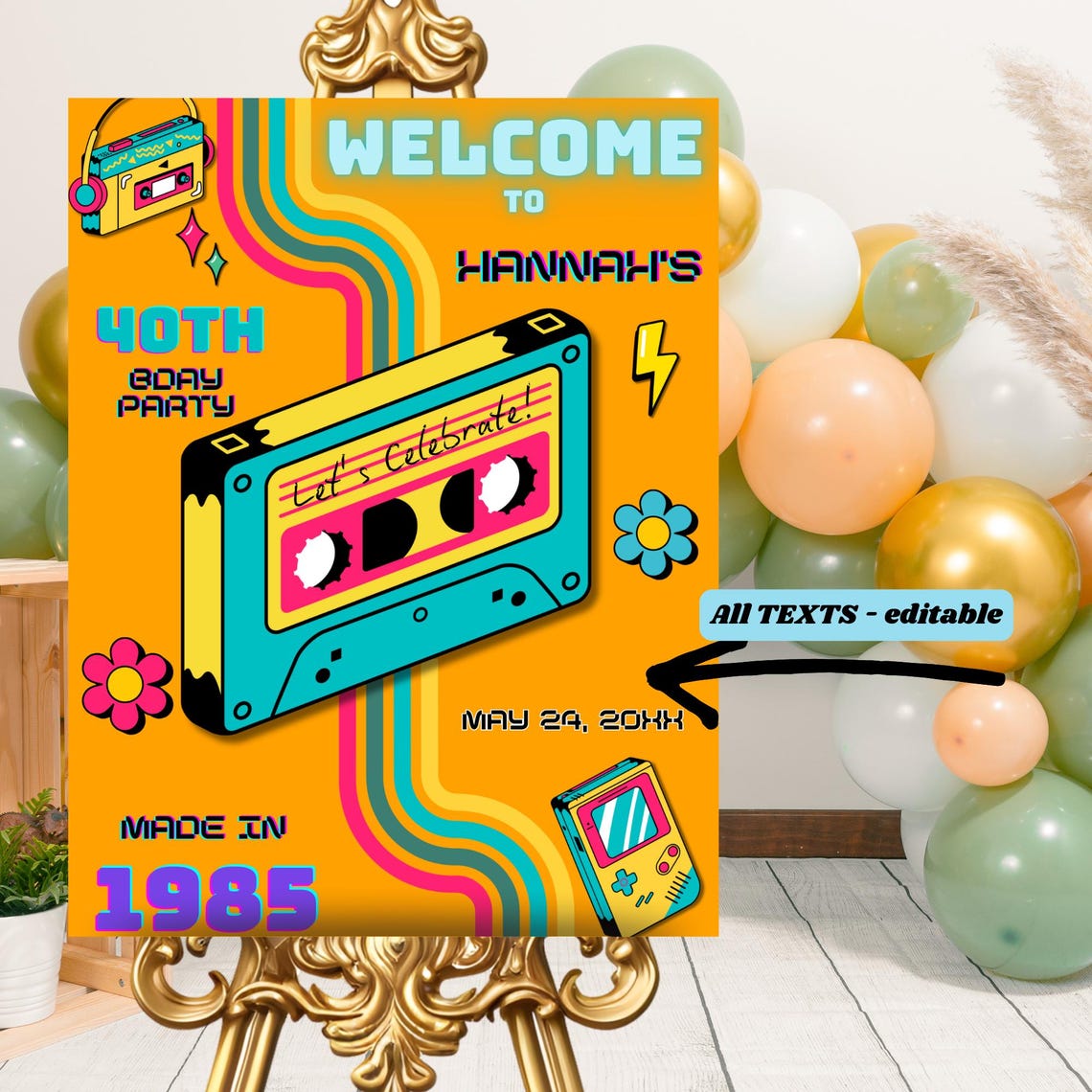 Editable Made in 1985 40th Birthday Party Welcome Sign Template ...