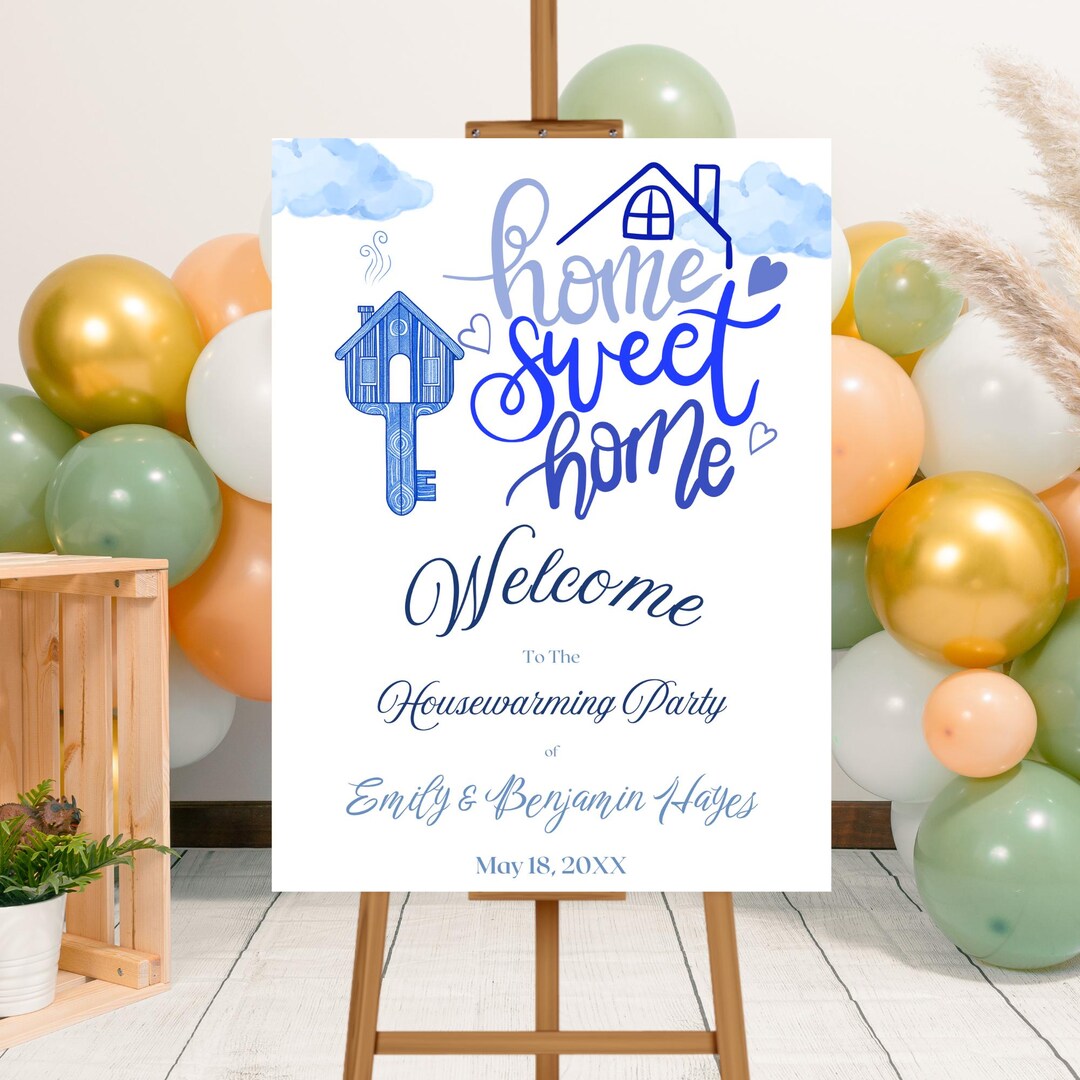Editable Housewarming Party Welcome Sign Template, Printable Blue ...