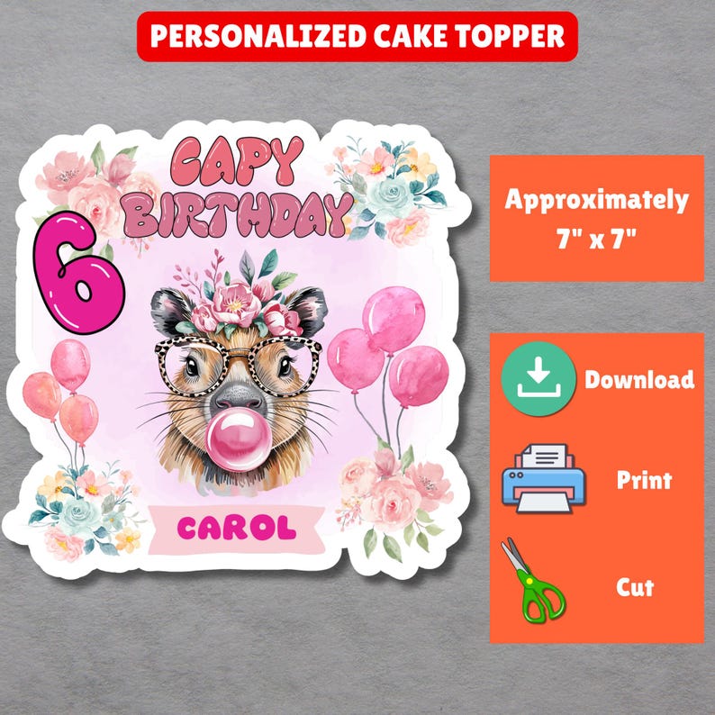 Personalized Capybara Birthday Cake Topper for Girls, Custom Capybara ...
