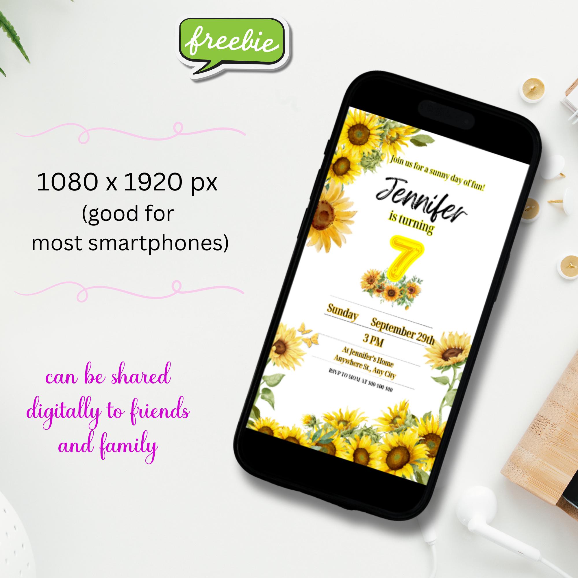Editable Sunflower Birthday Party Invitation, Printable Sunflower Bday ...